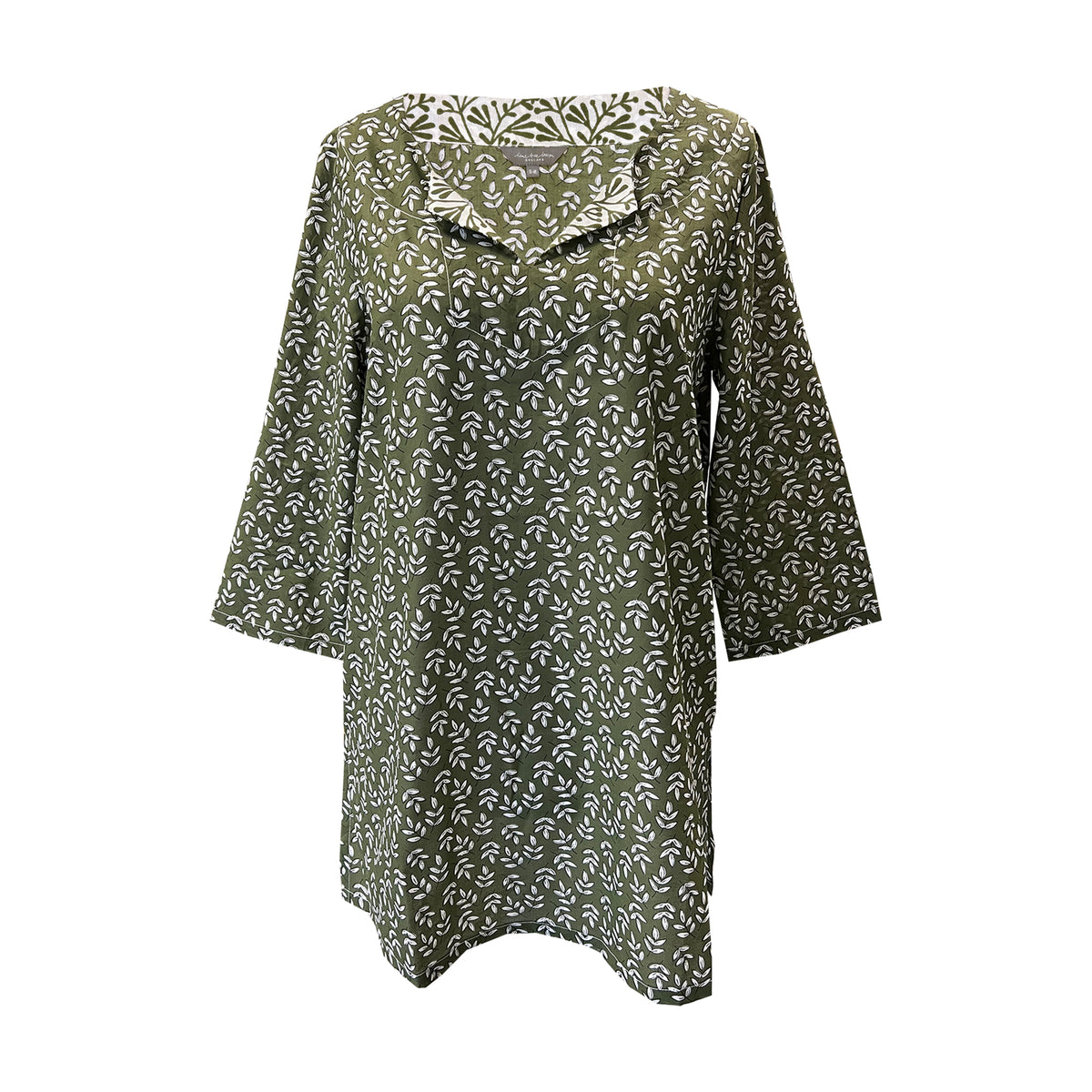Cotton Tunic - Green Falling Leaf – Lime Tree Design